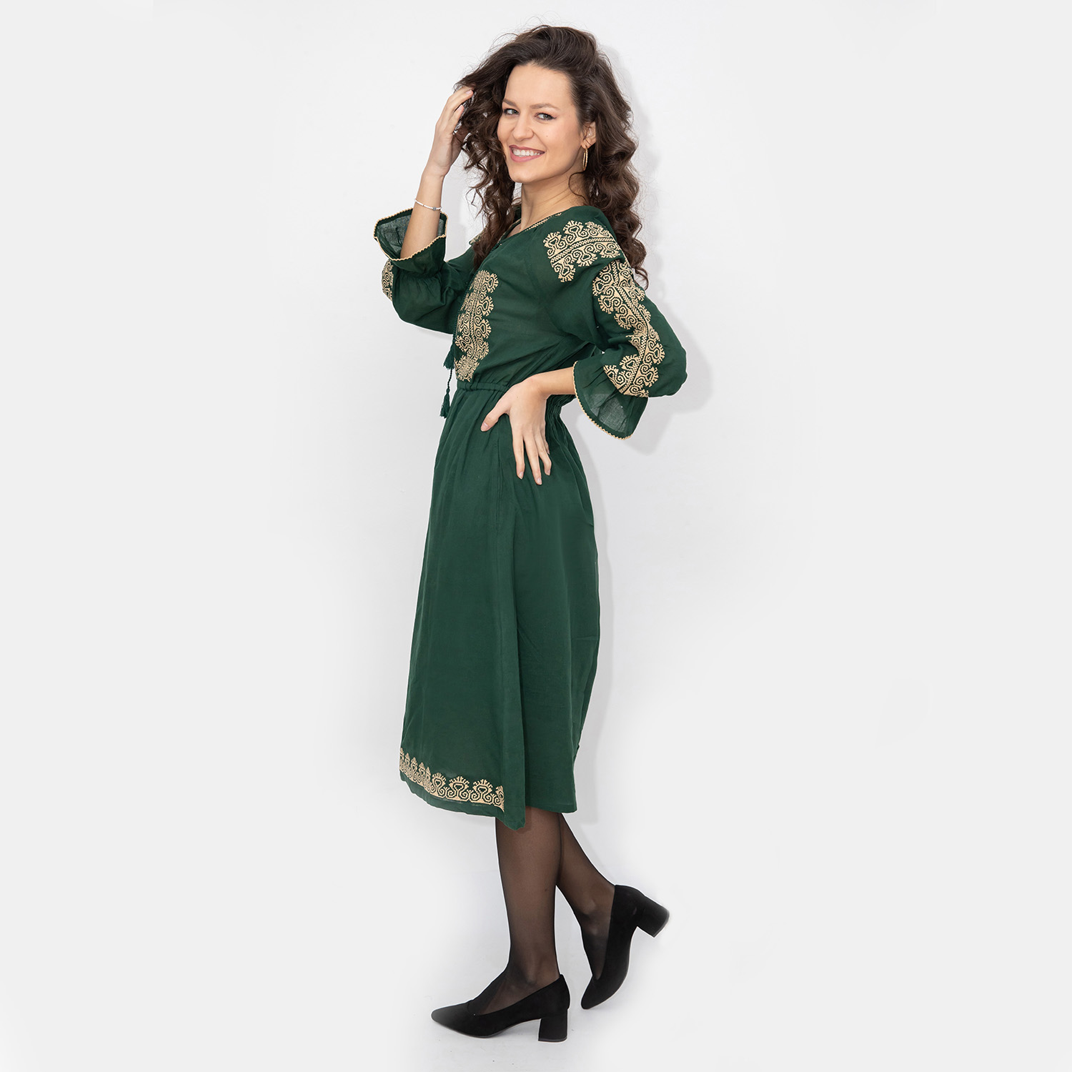 Rochie traditionala Alina verde • IePeMarie.ro